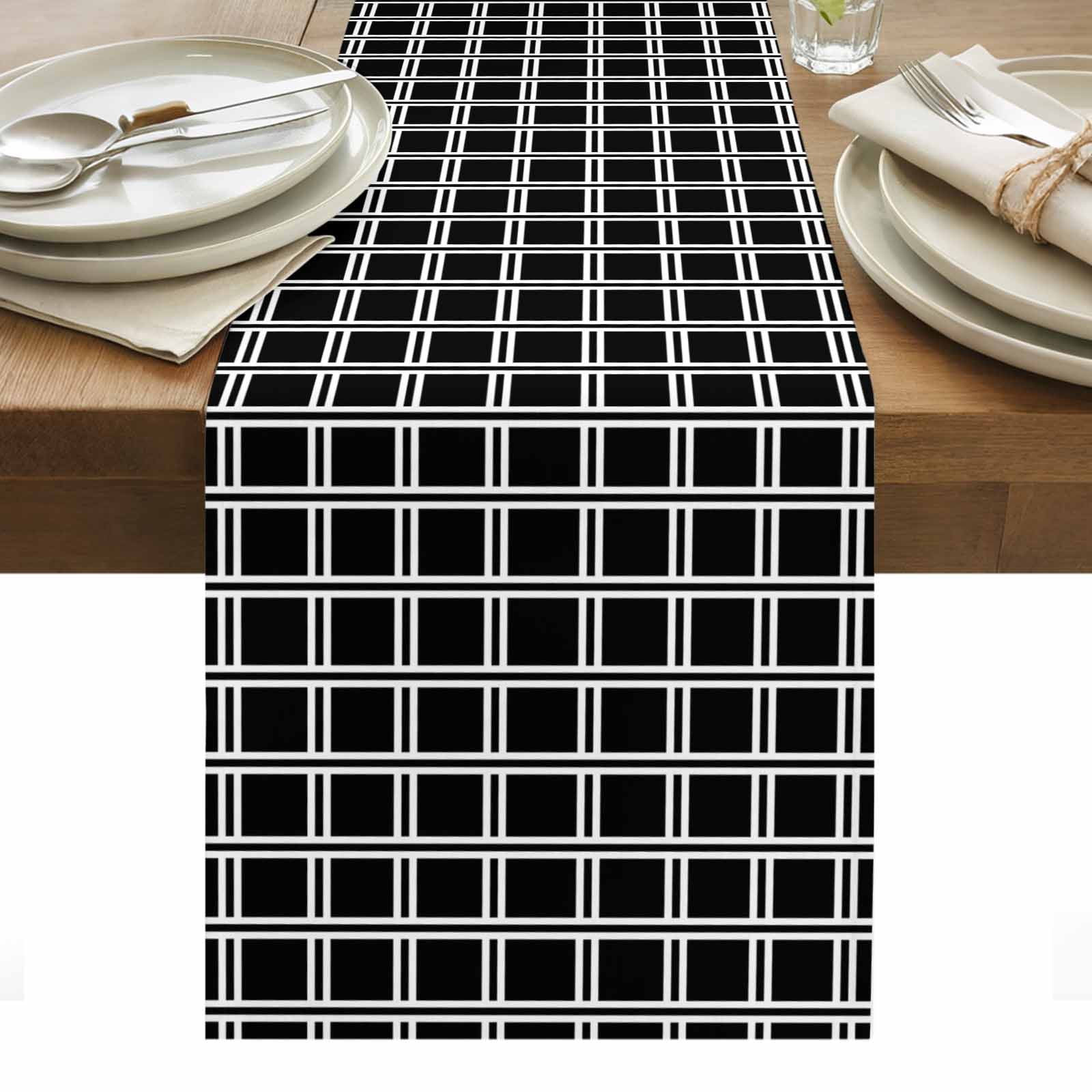 Black Checkered Table Runner Farmhouse Plaid Modern Art Tablerunners 16 ...