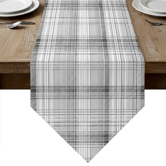 Black Checkered Table Runner Linen Burlap Table Runner 120 Inches Long ...