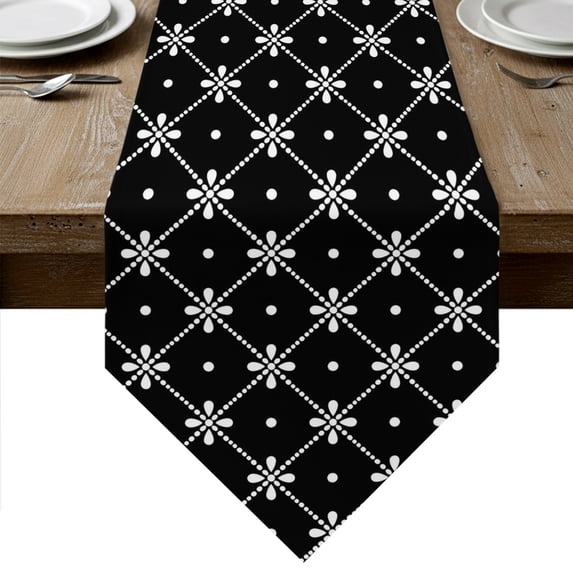 Black Checkered Table Runner Linen Burlap Table Runner 90 Inches Long ...