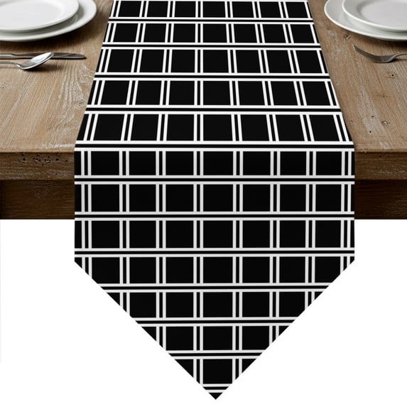 Black Checkered Table Runner Linen Burlap Table Runner 90 Inches Long ...
