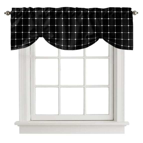 Black Checkered Tie Up Valances Curtain, Modern Minimalist Geometric ...