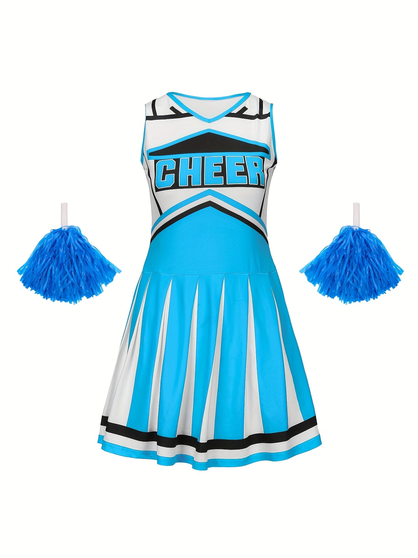 Sky Blue Cheer Cheerleading Dress Cute Children's Pom-poms Performance ...