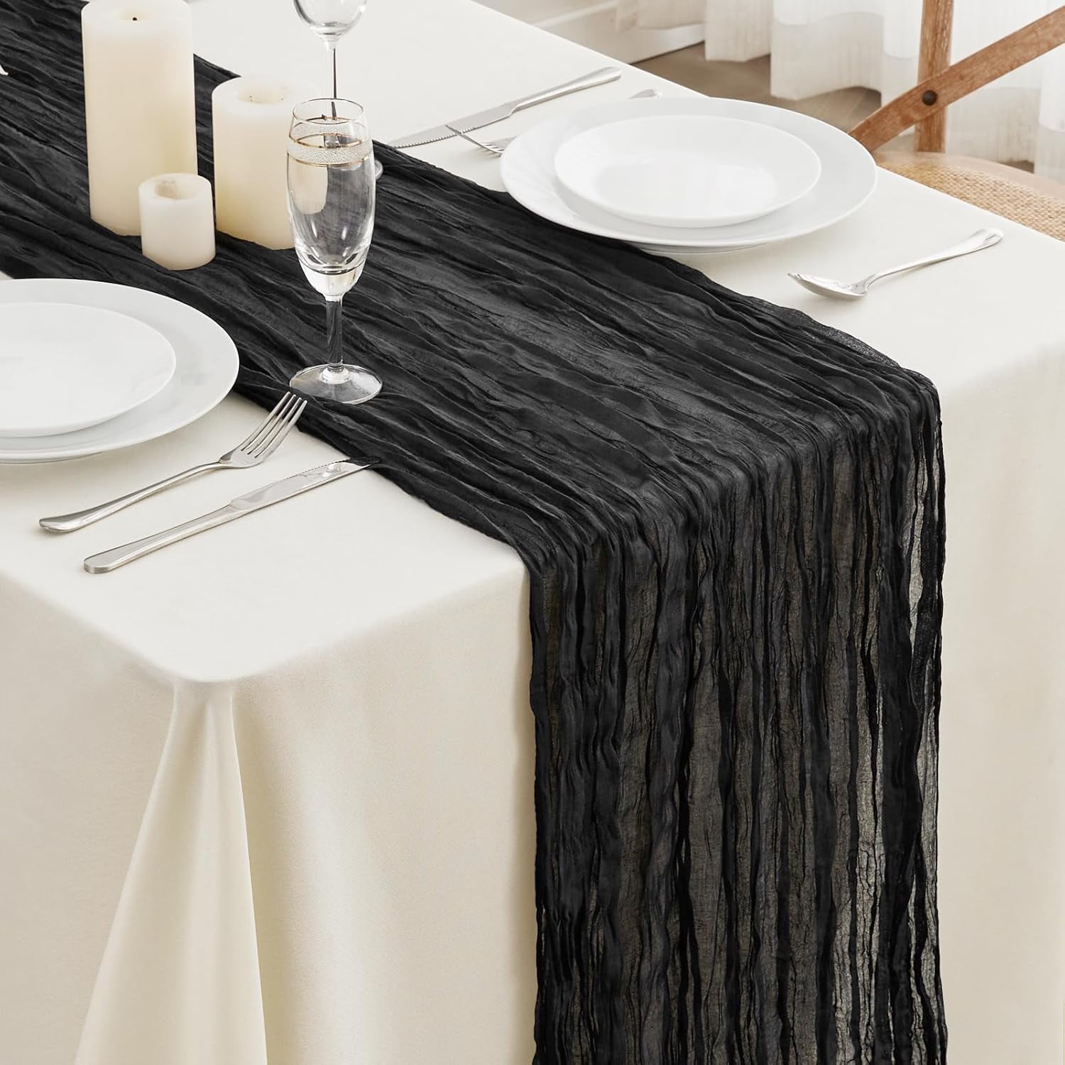 Black Cheesecloth Table Runner-13.3Ft Boho Gauze Cheese Cloth Table ...