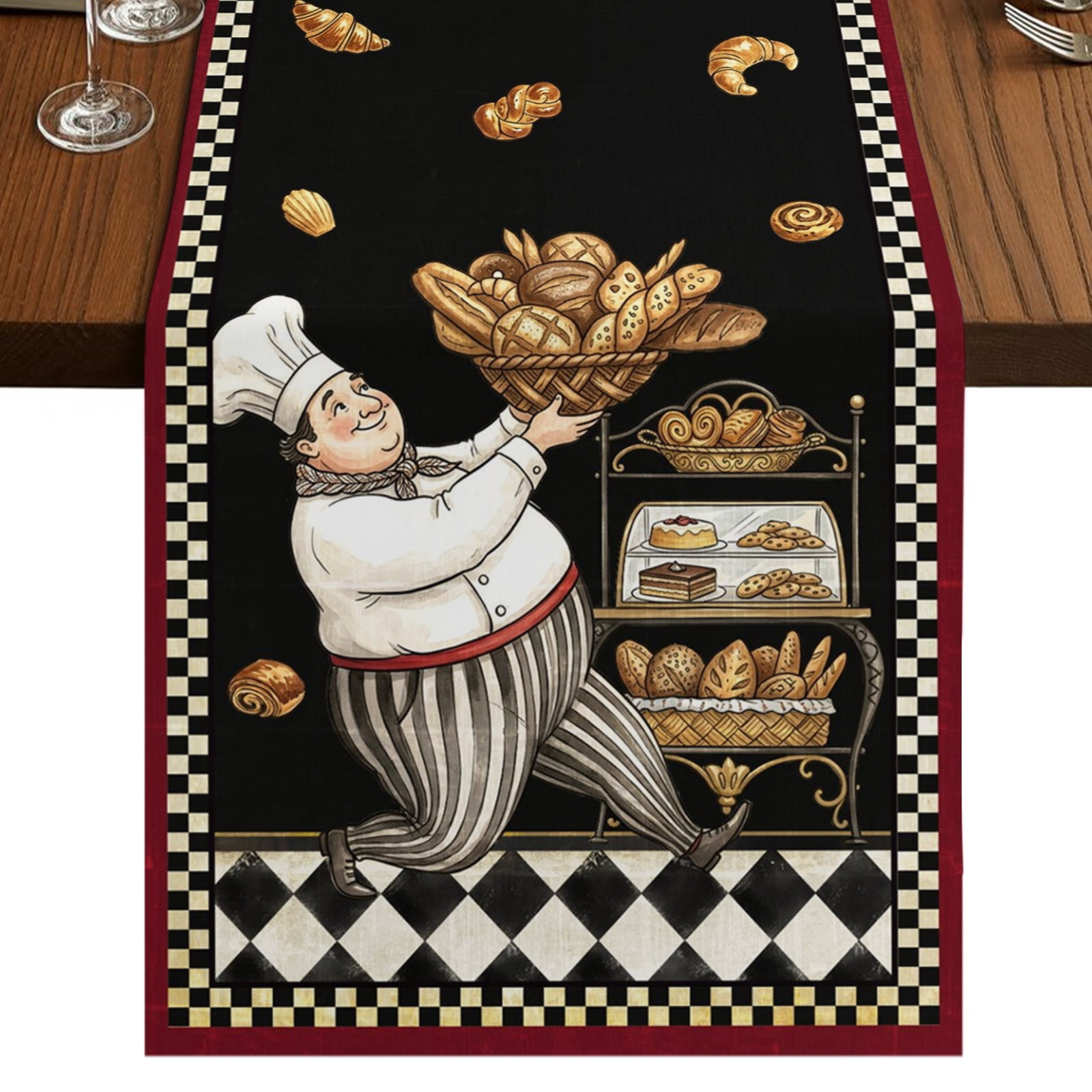 Black Chef Burlap Cotton Table Runner 13x48 Inches Long, Kitchen ...