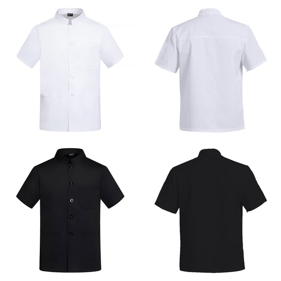 Black Chef Coat Short Sleeve Lightweight Chef Jacket Men Double ...