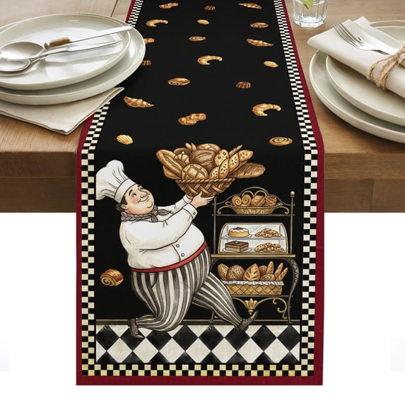 Black Chef Table Runner Kitchen Cooking Baking Black White Plaid ...