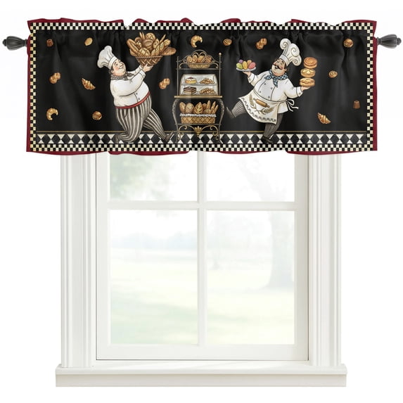 Black Chef Valances for Windows Farmhouse Kitchen Curtains Valances Rod ...
