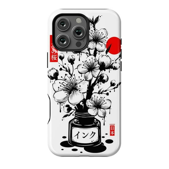 Black Cherry Blossom Ink Art Phone Case for iPhone 17 16 15 14 13 12 11 ...