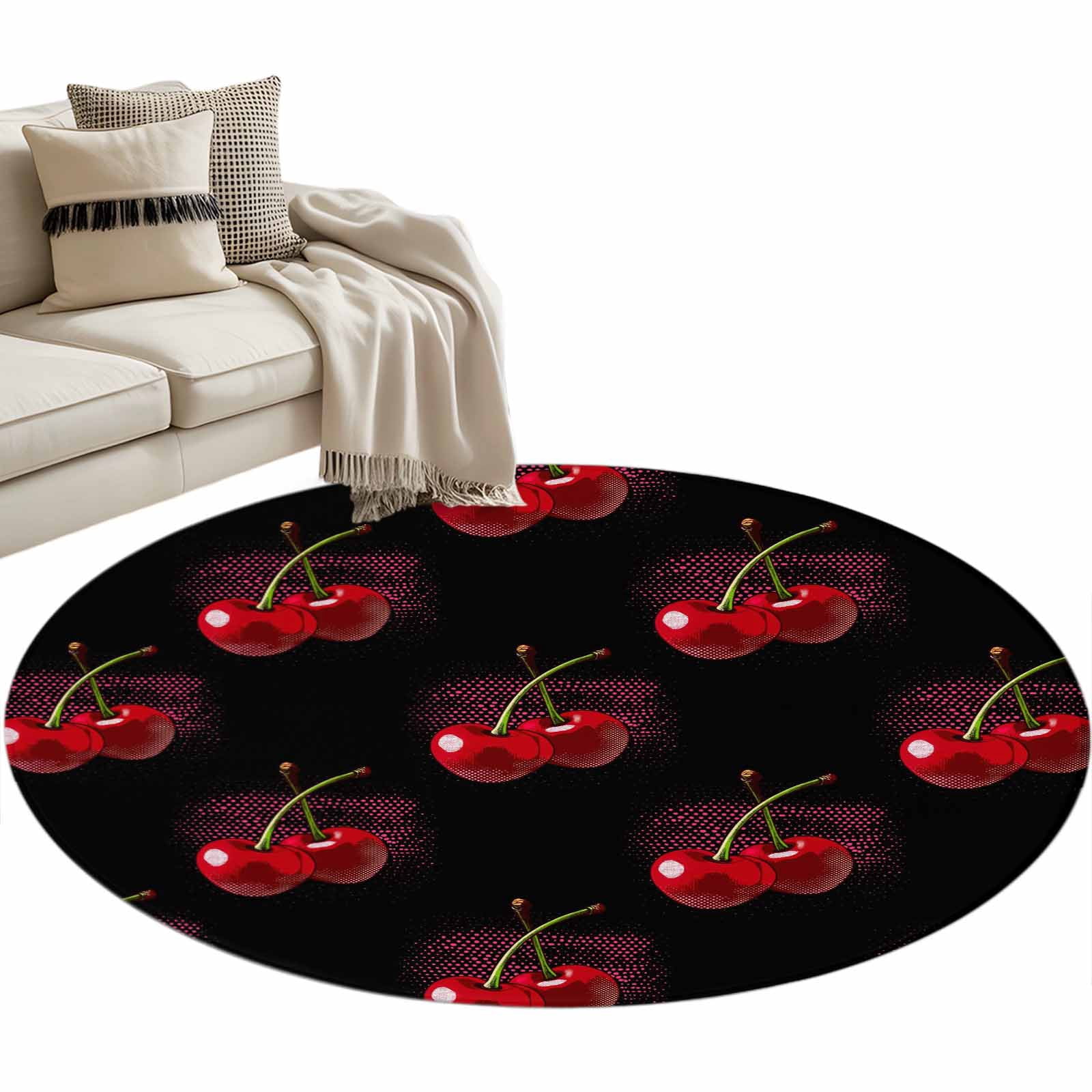 Black Cherry Round Rug 4ft Washable Circle Entryway Rugs Non Slip ...