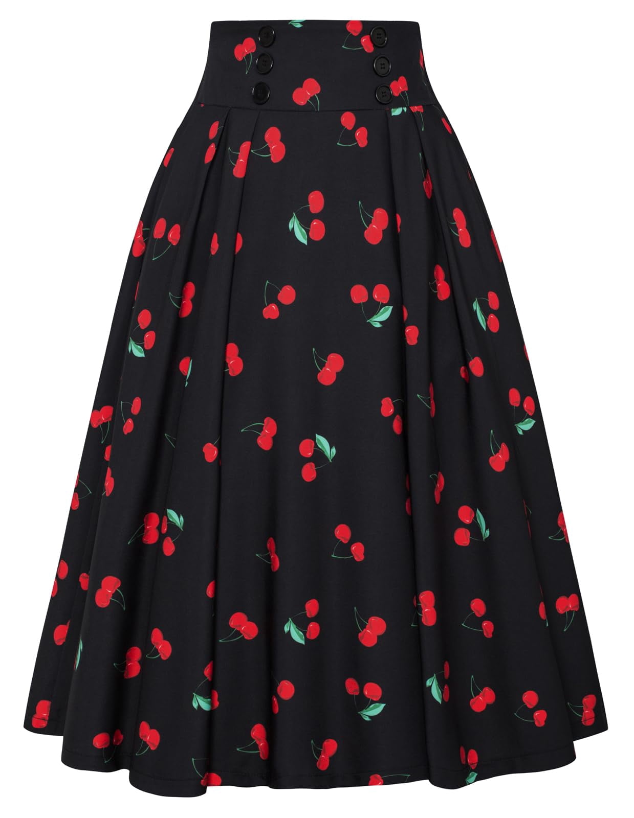 Black Cherry Small Women's Vintage High Waist Pleated Midi A-Line Skirt ...