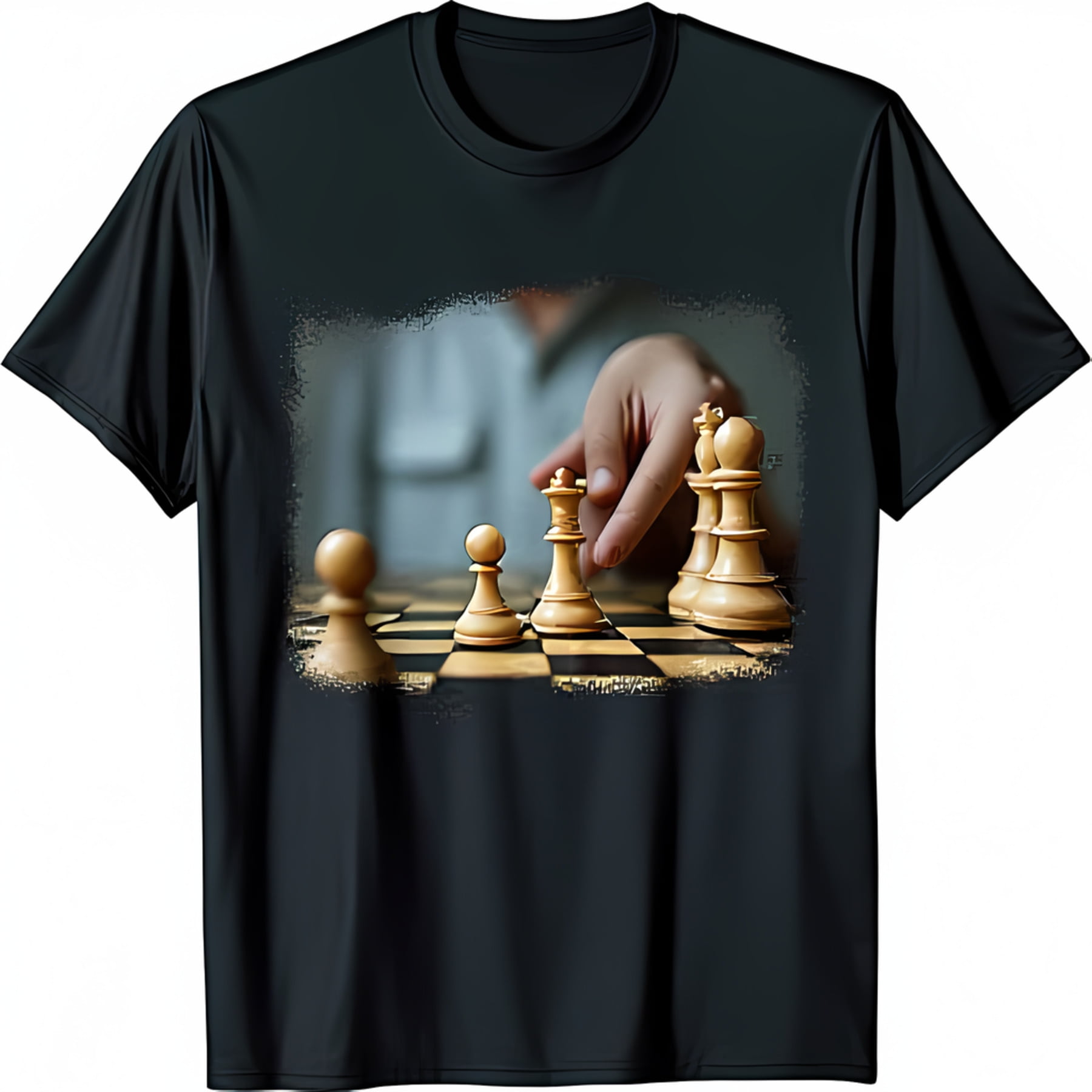 Black Chess Themed T-Shirt with Close Up Design of Pawn and Chess ...