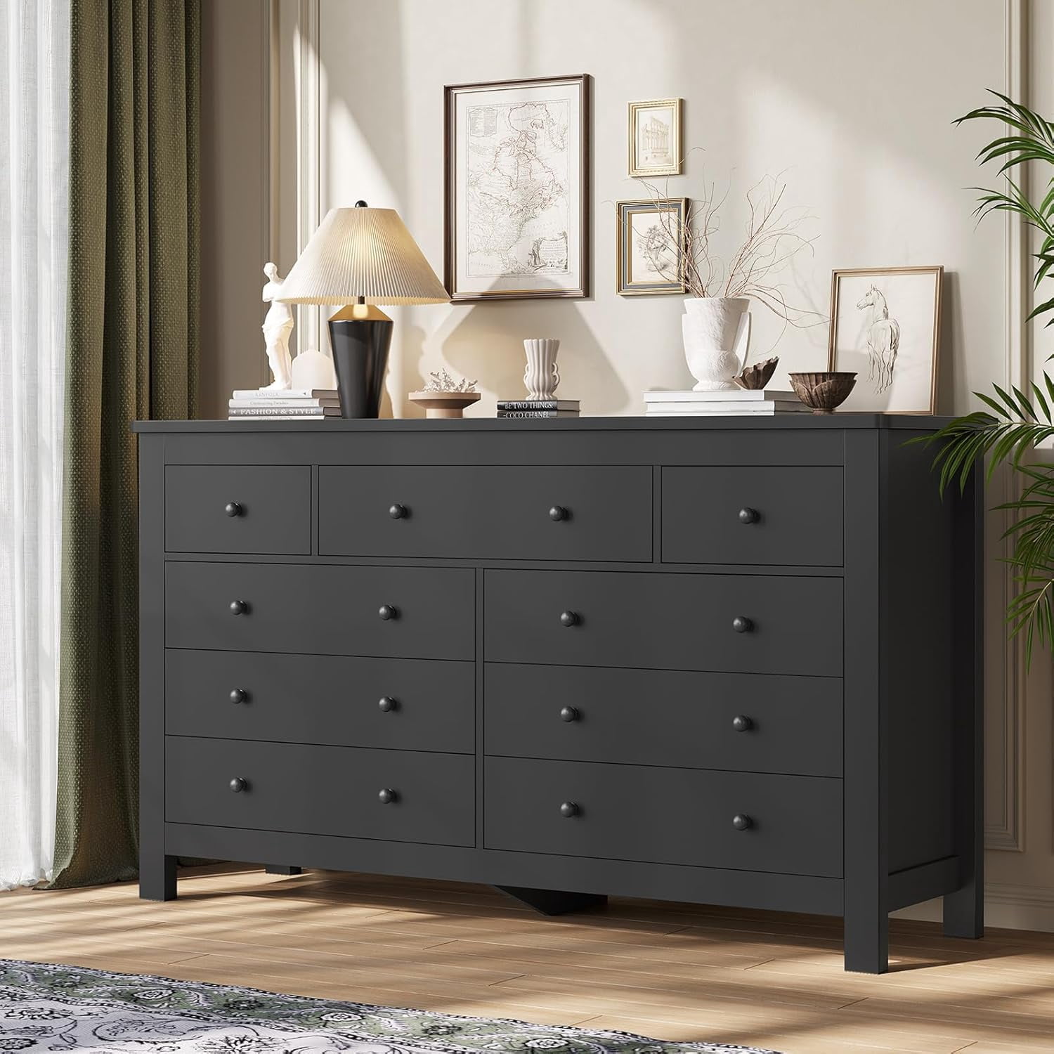 Black Chest of Drawers for Bedroom, 9 Drawers Dresser with Wide ...