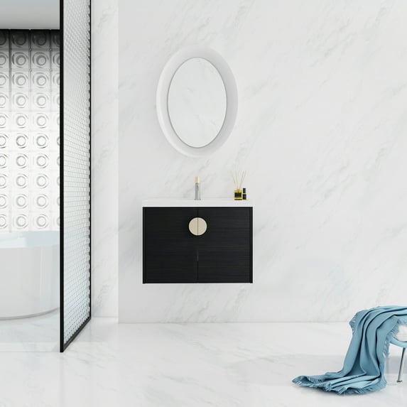 Black Chestnut Wall Mounted Bathroom Vanity, 28 Inch, Ample Storage ...