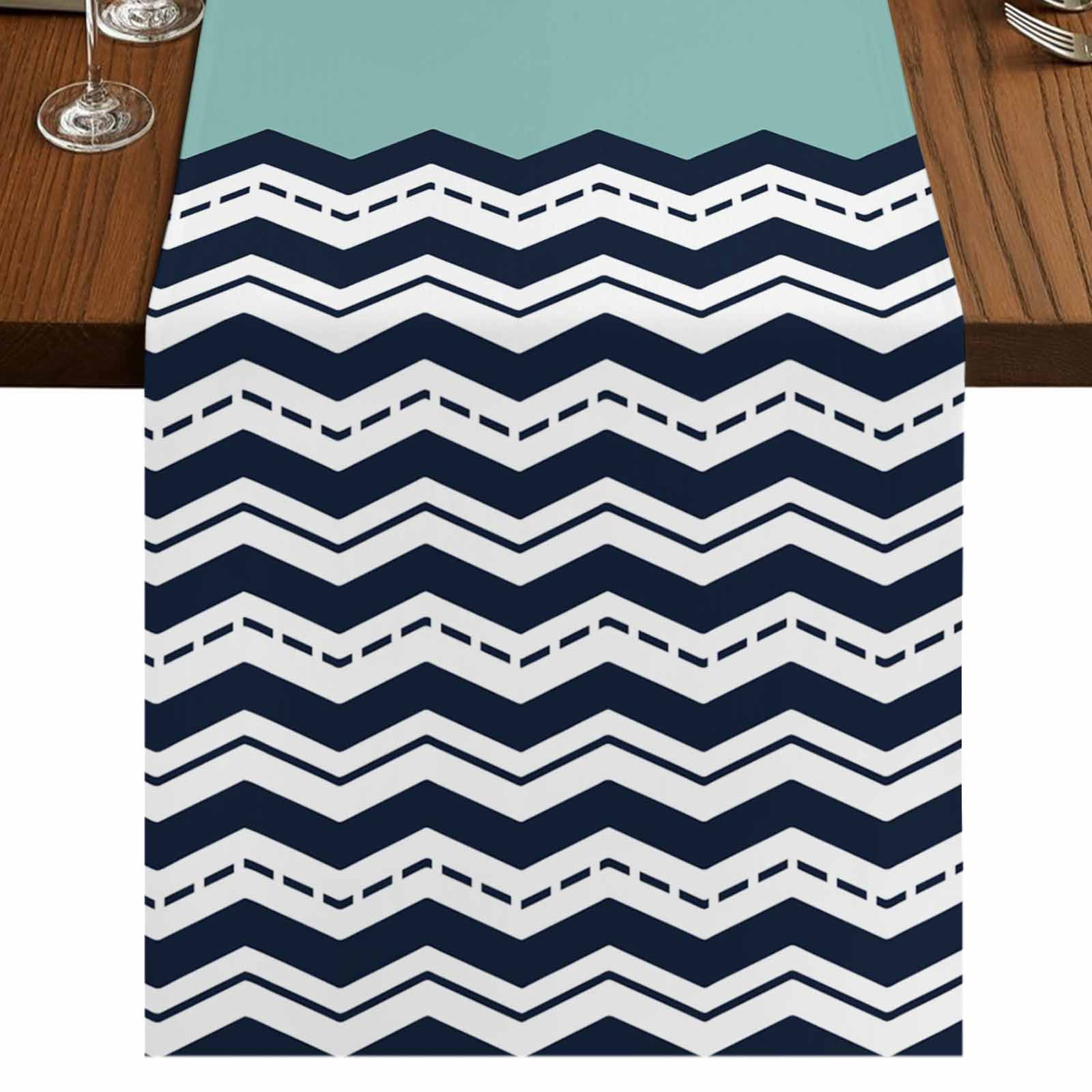 Black Chevron 120 Inch Table Runner, Geometric Turquoise Wavy Striped ...