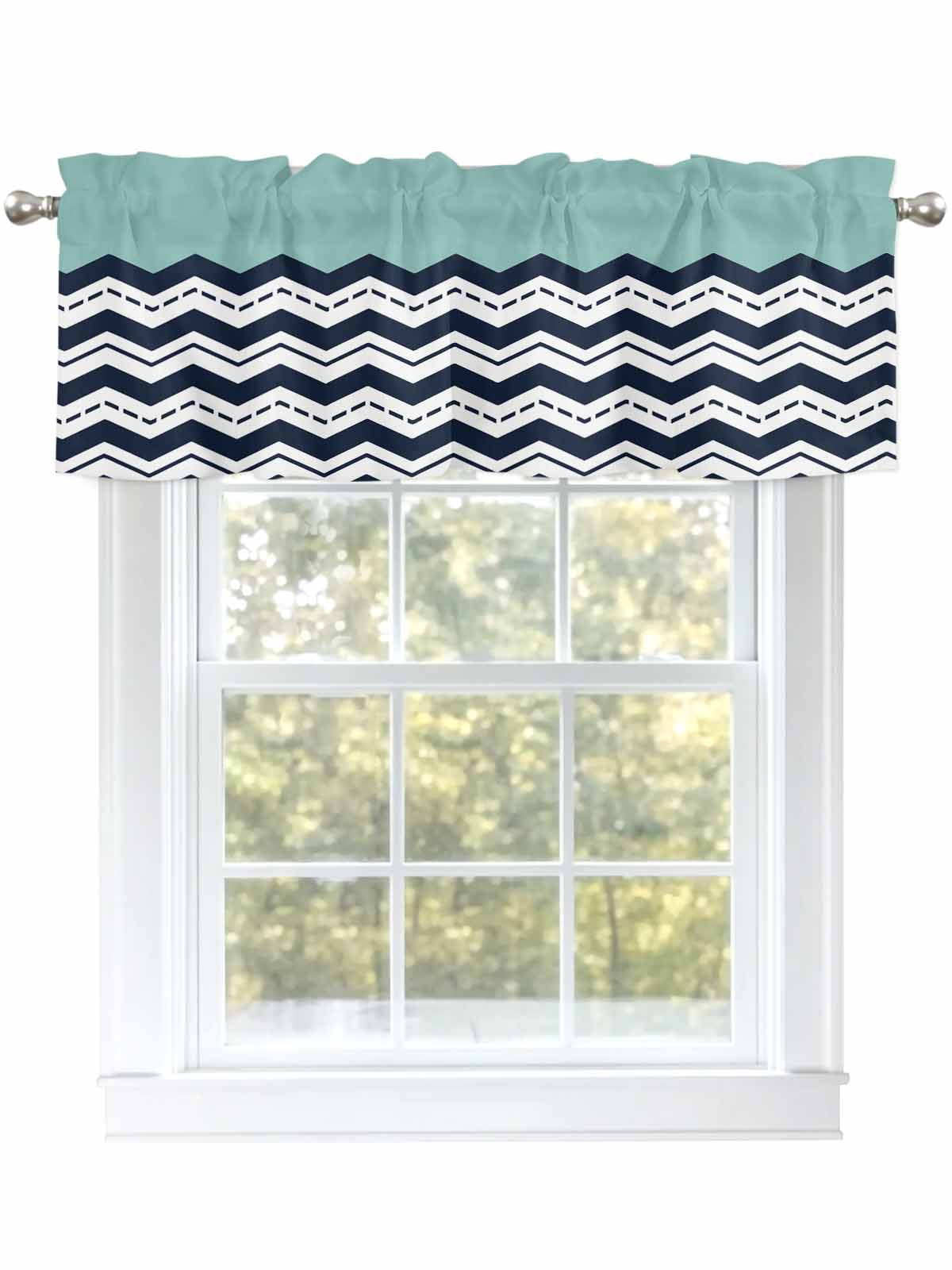 Black Chevron Curtain Valances for Windows, Geometric Turquoise Wavy ...