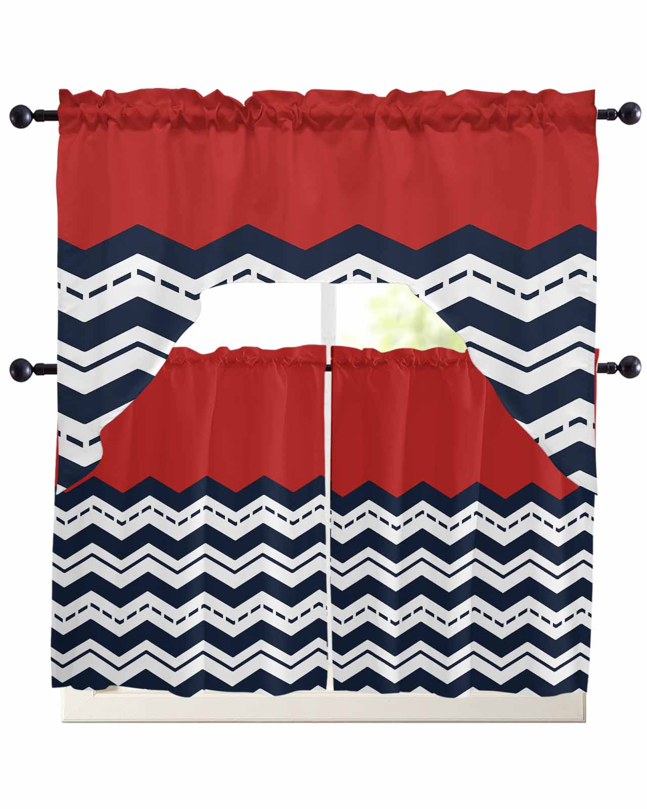 Black Chevron Kitchen Curtains Swag Valance and Tier Curtains Set 24 ...