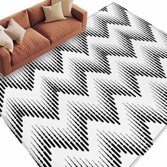 Black Chevron Waves Area Rug 8x10 Washable Rug Non Slip Modern Abstract ...