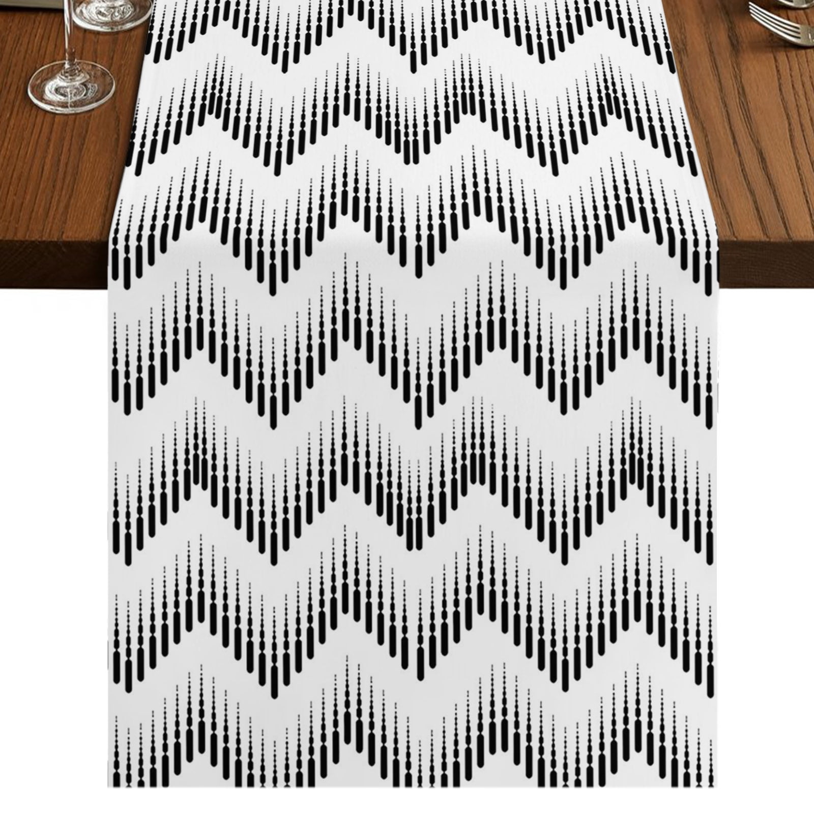Black Chevron Waves Burlap Cotton Table Runner 16x72 Inches Long ...
