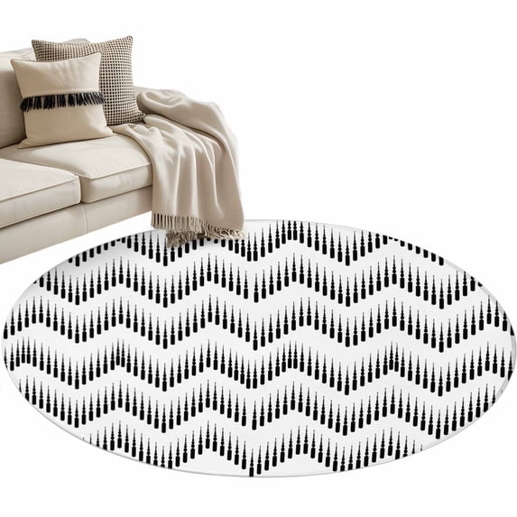 Black Chevron Waves Round Rug 3ft Washable Circle Entryway Rugs Non ...
