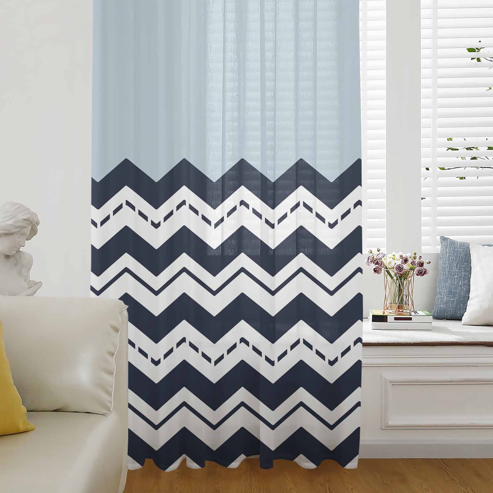 Black Chevron Window Curtain 96 Inches Long,Geometric Blue White Sea ...