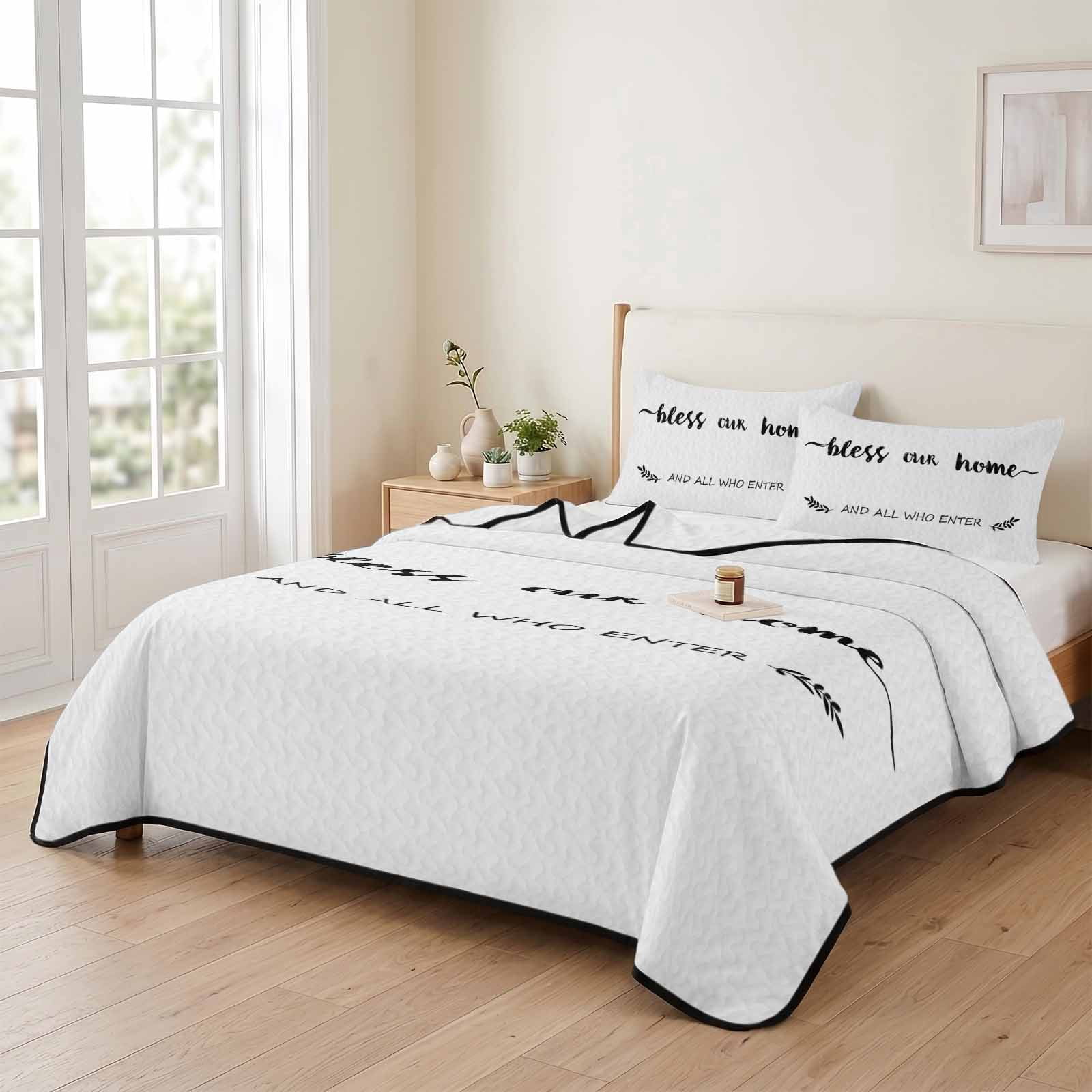 Black Chic Healing Quotes 3 Pieces Quilt Set,1 Quilt with 2 Shams,White ...