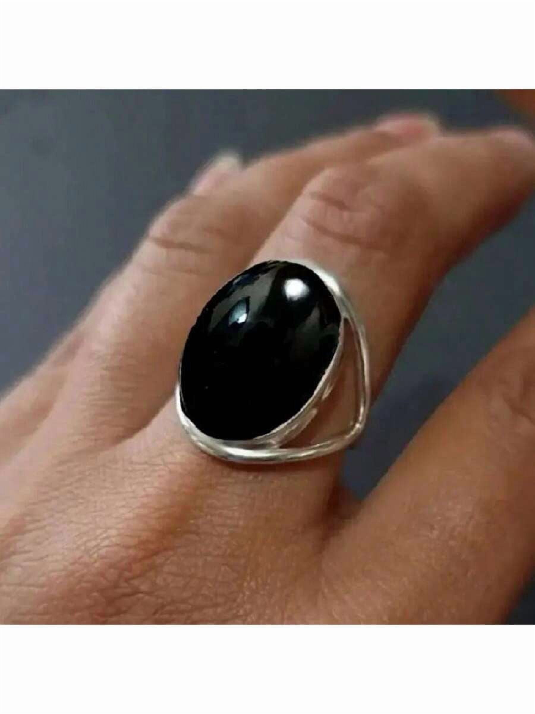 Black Chic Low Profile Ring With Large Black Onyx Stone, For ...
