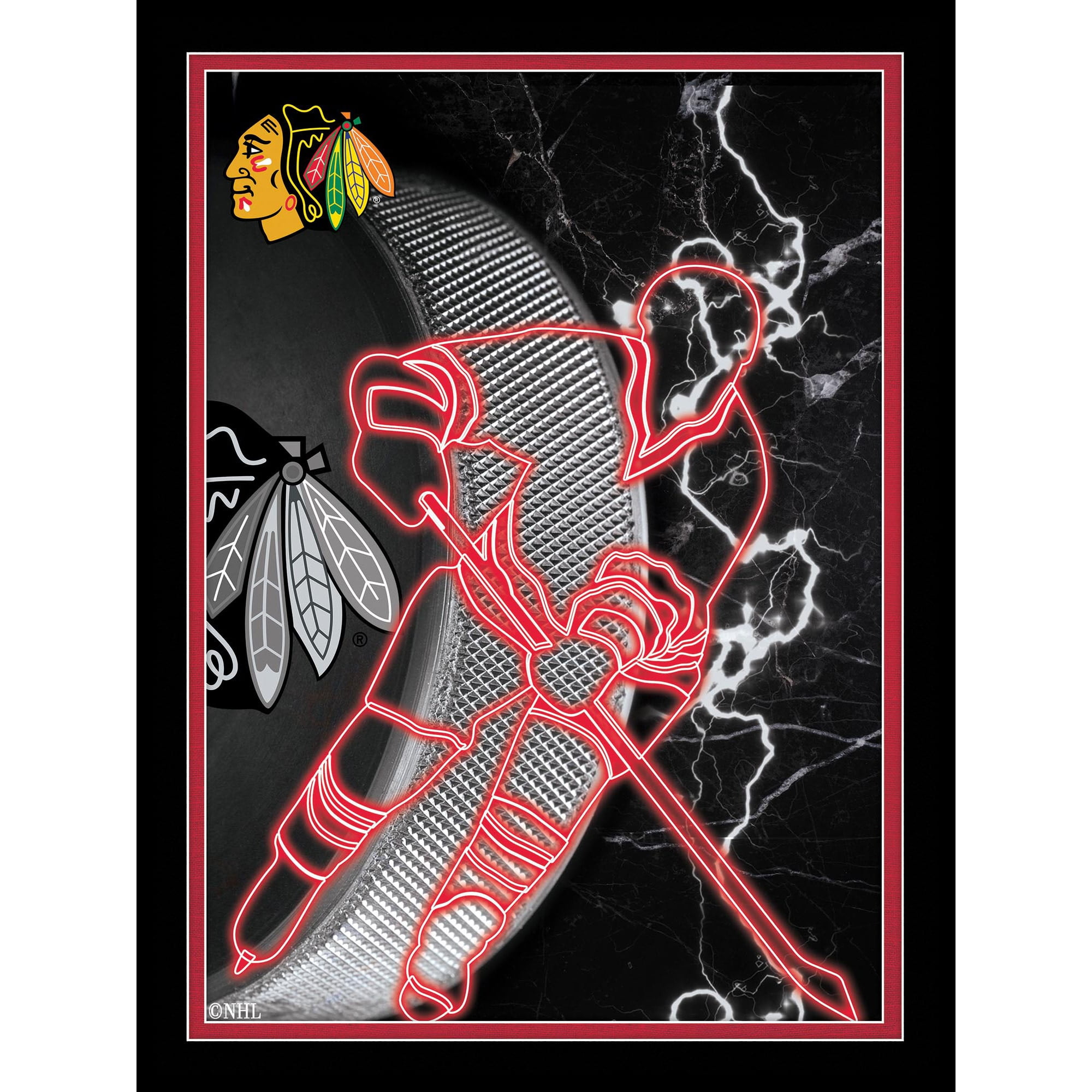 Black Chicago Blackhawks 12'' x 16'' Framed Neon Player Print - Walmart.com
