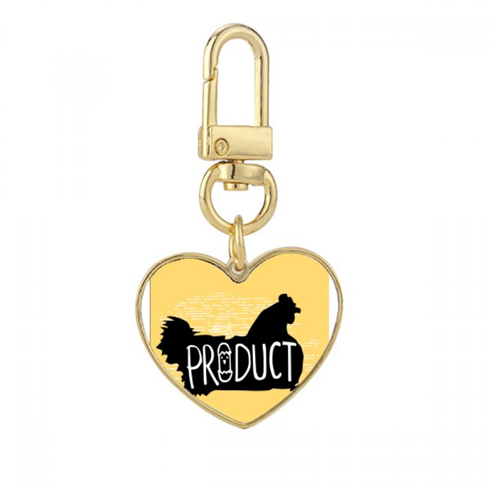 Black Chicken Animal Outline Natural Gold Heart Keychain Metal Keyring ...