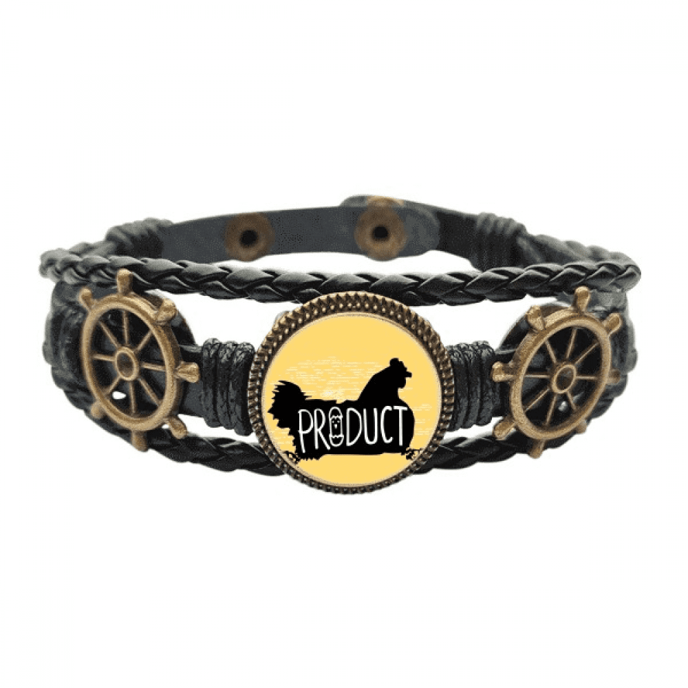 Black Chicken Animal Outline Natural Leather Braided Ocean Bracelet ...