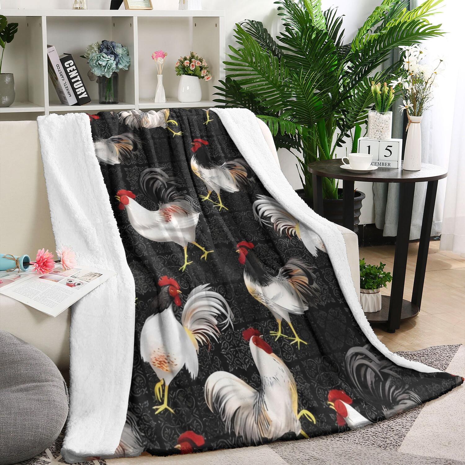 Black Chicken Rooster Pattern Blanket,Comfortable Soft Flannel Throw ...