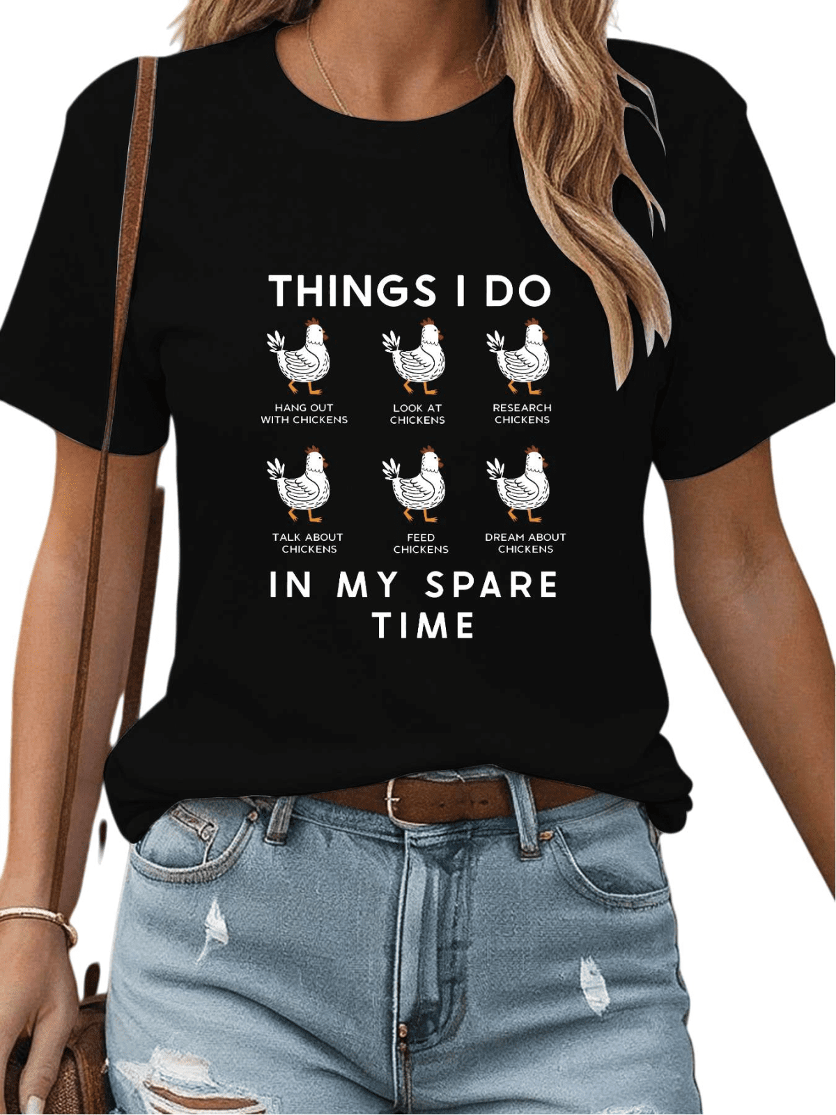 Black Chicken Themed Print Tshirt Graphic Tees Shirts Funny Spare Time ...