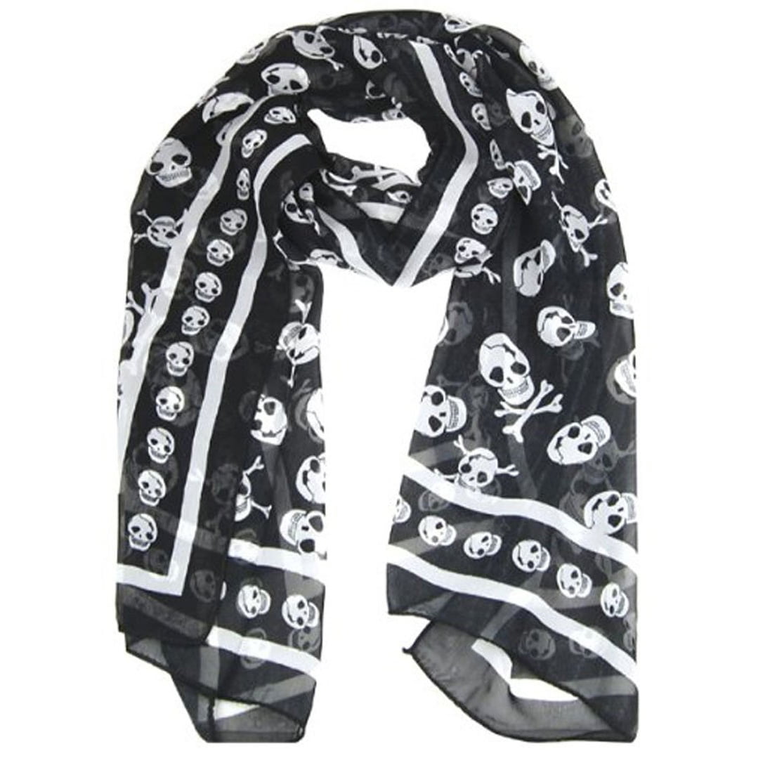 Black Chiffon Silk Feeling Skull Print Fashion Long Scarf Shawl Scaf ...