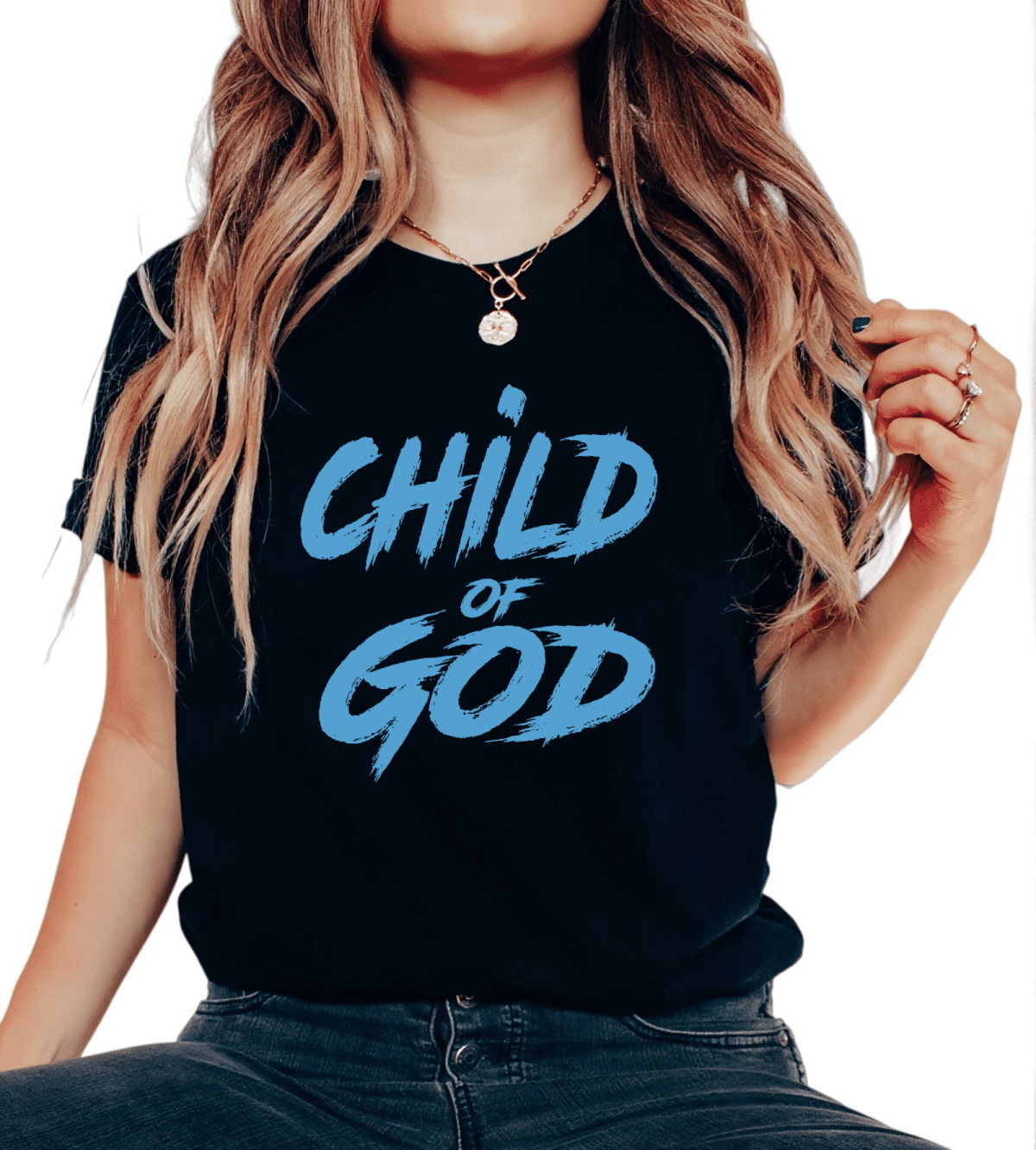 Black Child of God Print Tshirt Graphic Tees Shirts Bright Blue Brush ...