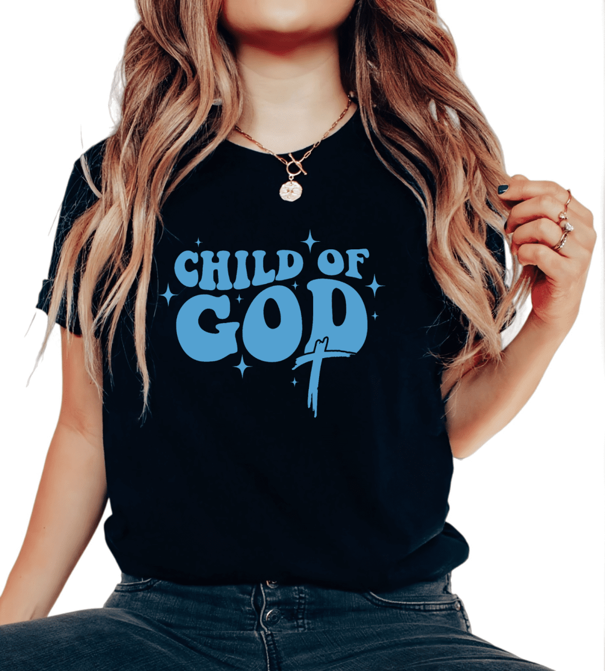 Black Child of God Print Tshirt Graphic Tees Shirts Bright Blue Star ...