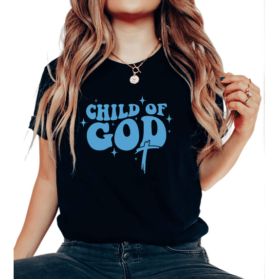 Black Child of God Print Tshirt Graphic Tees Shirts Bright Blue Star ...