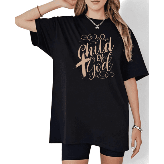 Black Child of God Print Tshirt Graphic Tees Shirts Elegant Gold Script ...
