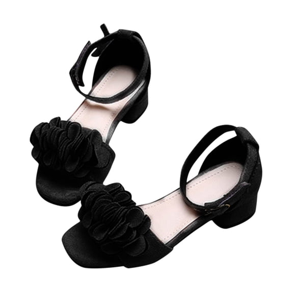 Black Childrens High Heel Sandals Roman Style Soft Sole Open Toe Kids ...