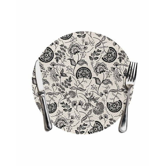 Black Chinoiserie Floral Round Table Placemats 1 pc, Vintage Farmhouse ...