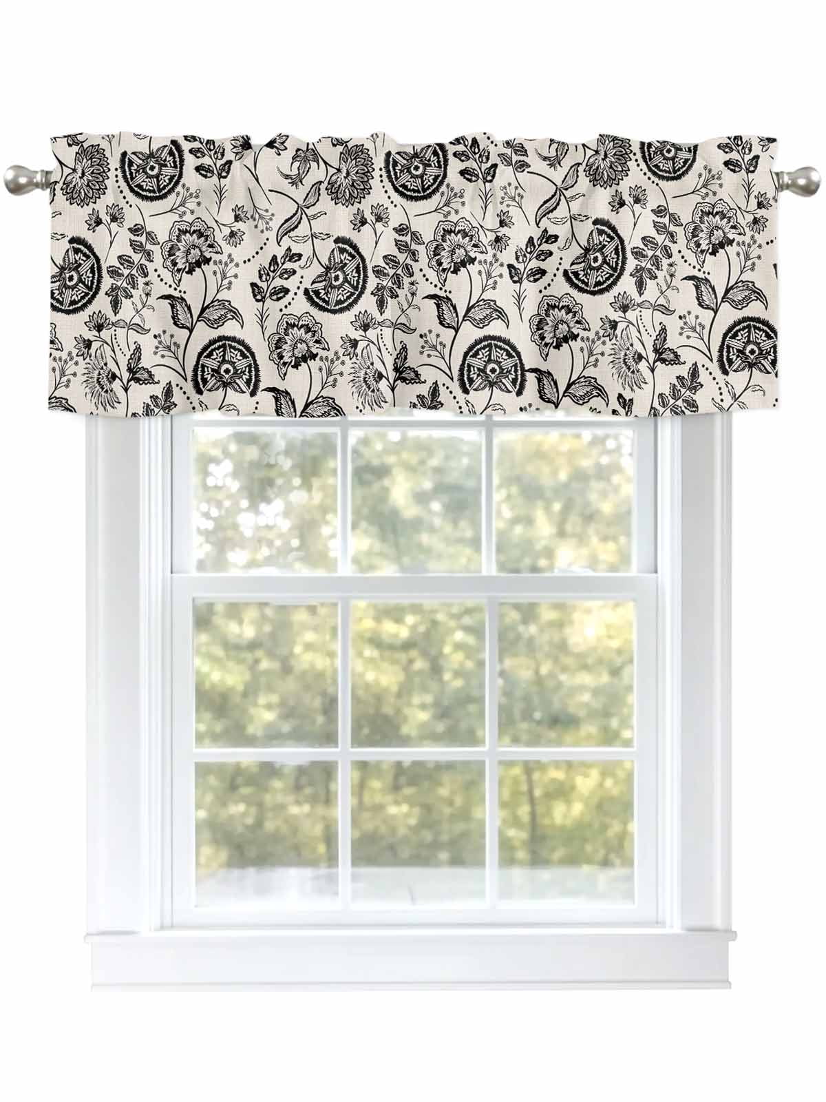 Black Chinoiserie Floral Valances for Windows Kitchen Curtains Vintage ...
