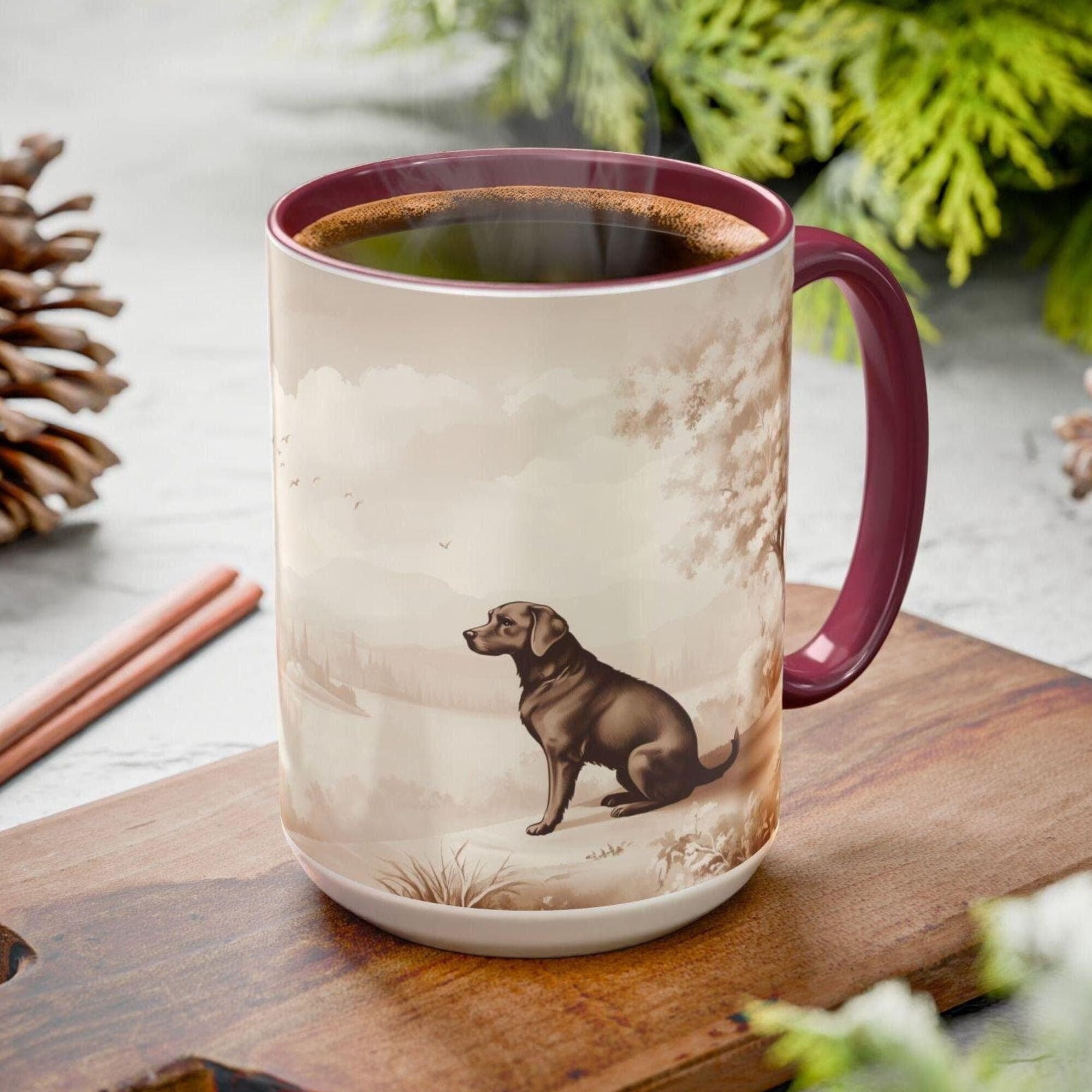 Black Chocolate Lab Toile Scene Mug Watercolor Toile de Jouy Castle Mug ...