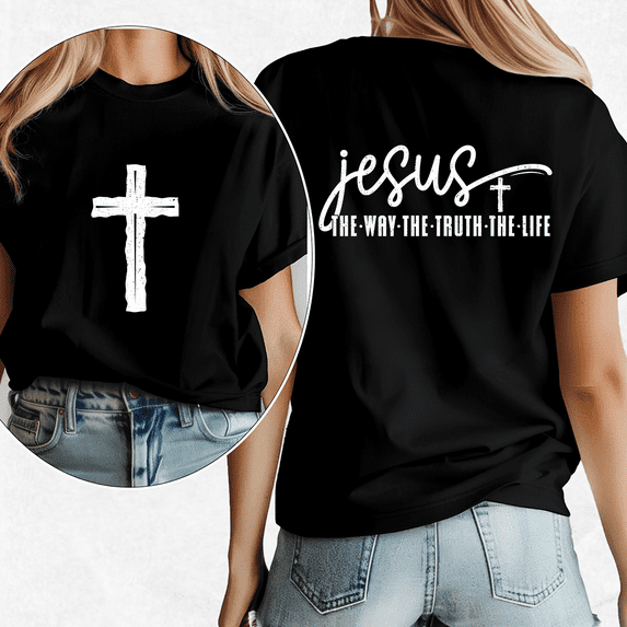 Black Christian Print Tshirt Graphic Tees Shirts with Cross Jesus The ...
