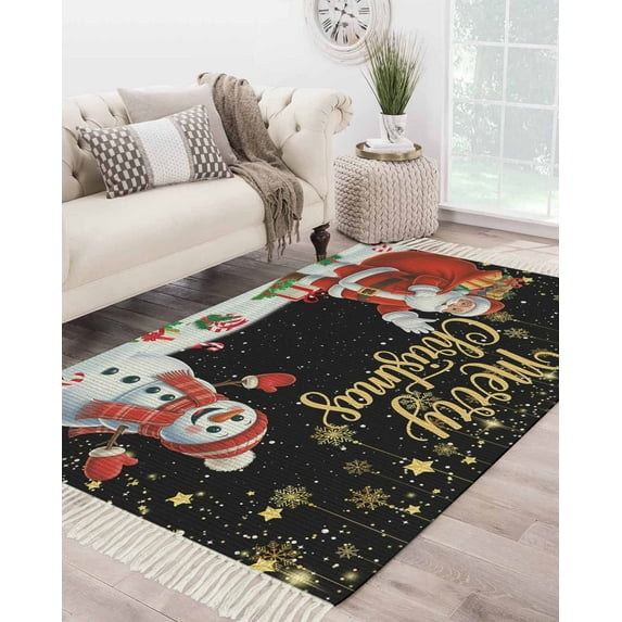 Black Christmas Area Rug 3x5 Living Room Rug with Tassel Woven Cotton ...