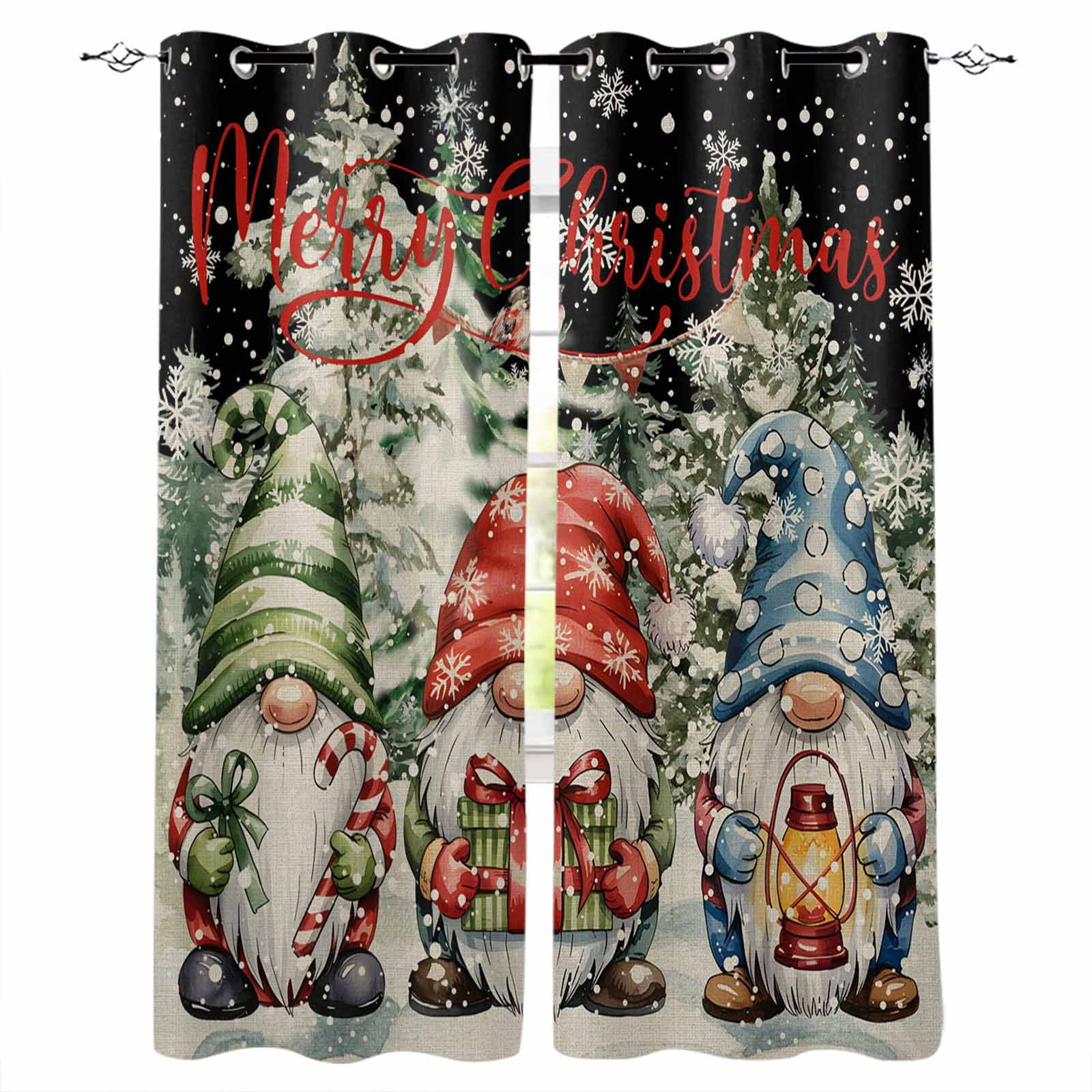 Black Christmas Blackout Curtains 39 Inches Long for Bedroom, Rustic Winter Gnomes Snowflake ...