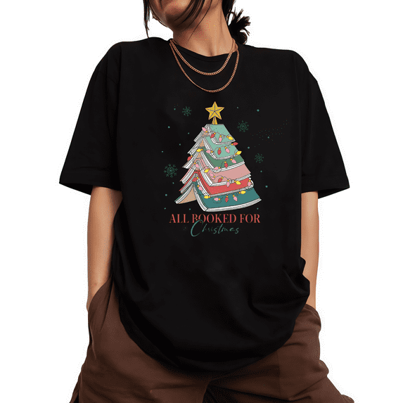 Black Christmas Book Tree Graphic Tees Print T-shirt Shirts Retro Book ...