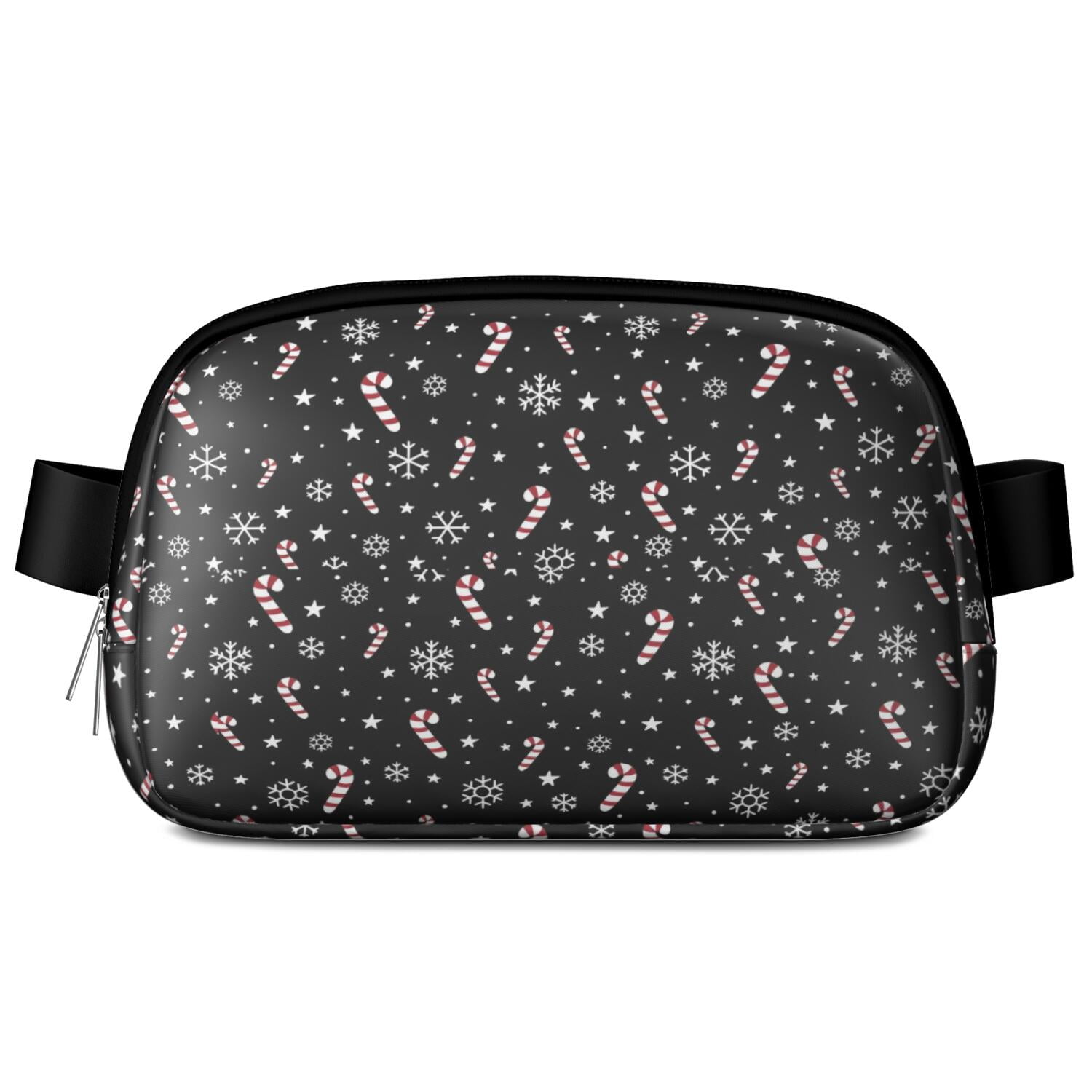 Black Christmas Candy Cane and Snowflake Pattern Cute Fanny Packs for ...