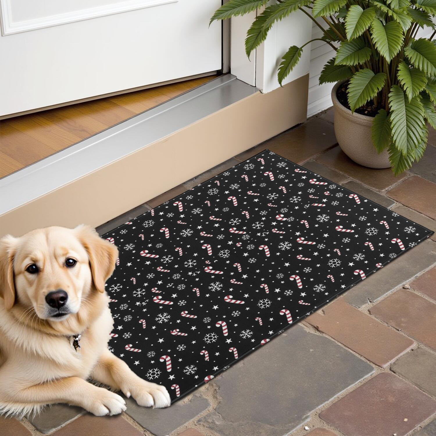 Black Christmas Candy Cane and Snowflake Pattern Door Rugs,Washable Non ...