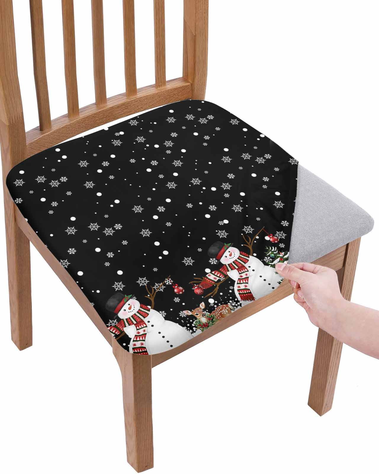 Black Christmas Chair Seat Covers for Dining Room Stretch Chair Seat ...