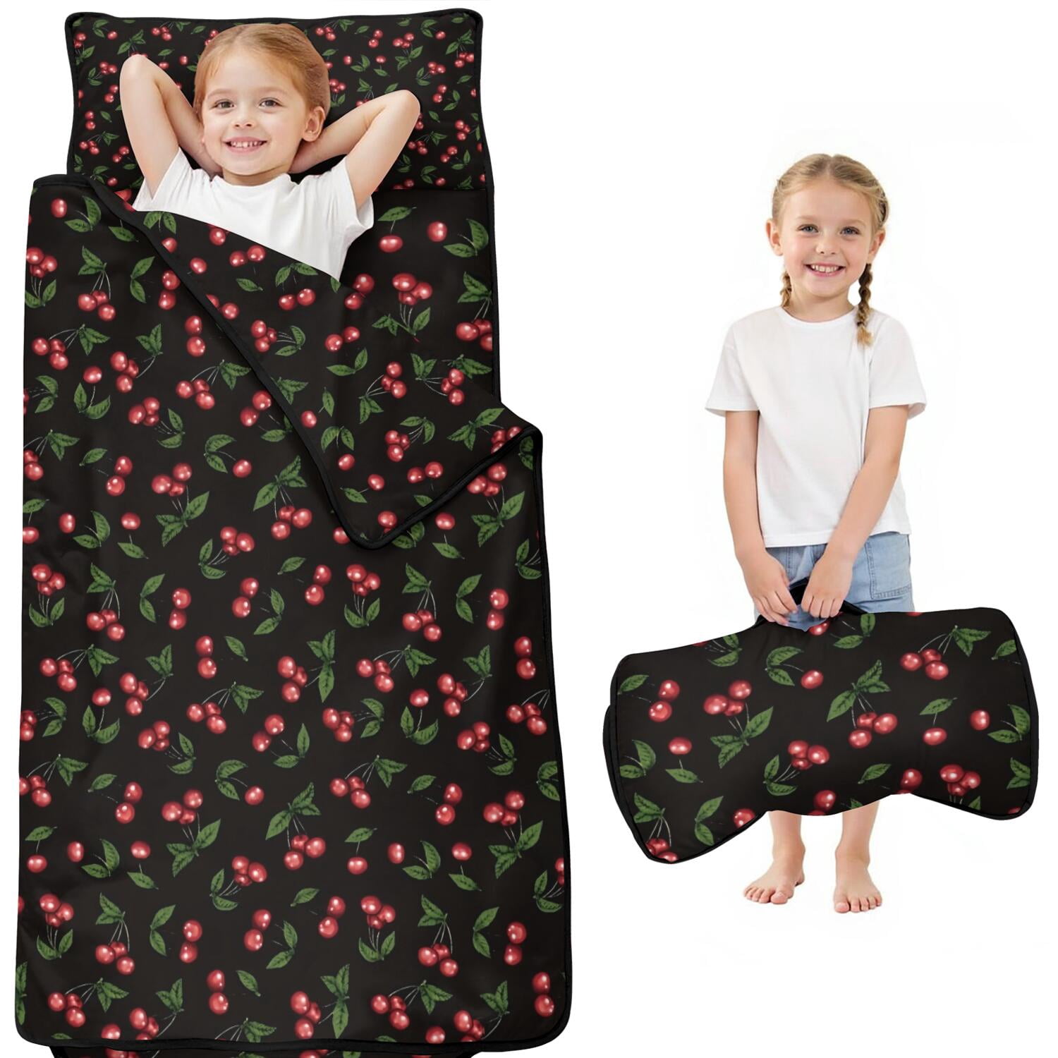 Black Christmas Cherry Pattern Toddler Nap Mats for Kids Preschool,50 ...