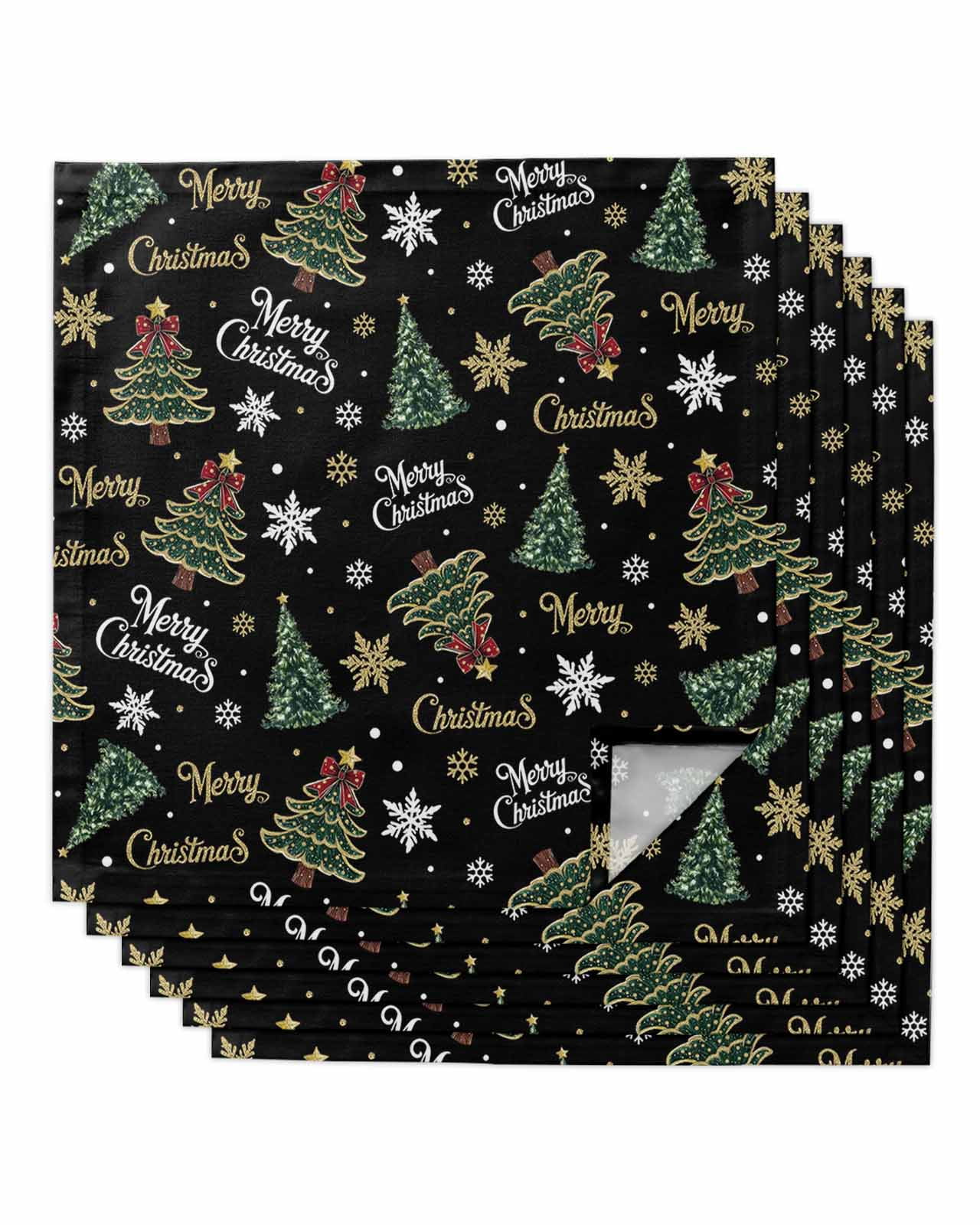 Black Christmas Cloth Napkins Set of 6 Reusable Dinner Napkins, Winter ...