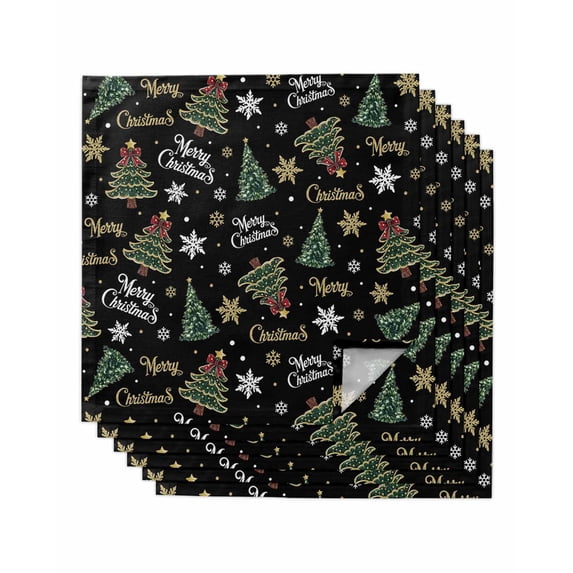 Black Christmas Cloth Napkins Set of 6 Reusable Dinner Napkins, Winter ...